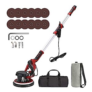 Anbt Drywall Sander,1250W Electric Wall Sander, Double-Deck LED Lights Sander, Electric Drywall Sander w/Dust-Free Automatic Vacuum System 5 Variable Speed,12PC Sanding Disks