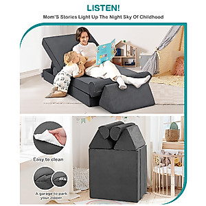 Kidirect Modular Kids Play Couch, K8 Imaginative Convertible Foam Play Couch for Kids and Toddlers, 350+ DIY Kid Couch for Playroom, Creative Toddler Play Couch Sofa, Child Sectional Sofa, Space Grey