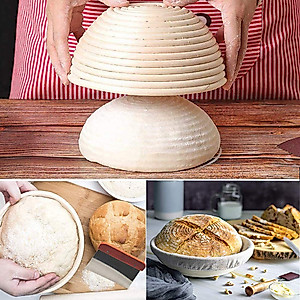 10" Round Bread Banneton Proofing Basket for Sourdough, Rising Dough Baking Bowl Kit, Gifts for Artisan Bread Making Starter, Includes Linen Liner, Metal Dough Scraper, Scoring Lame & Case, 5 Blades
