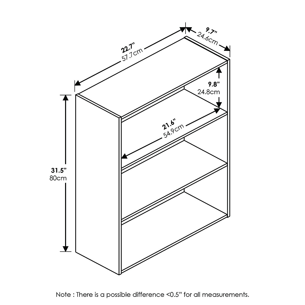 Furinno Pasir 3-Tier Open Shelf Bookcase, Plain White Luder Bookcase/Book/Storage, 5-Cube, White