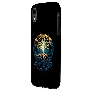 iPhone XR Odin Tree of Life Viking Valhalla Pagan Blue and Yellow Case