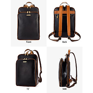 BOSTANTEN Womens Laptop Backpack, 15.6 inch Leather Computer Back Pack Business College Daypack Vintage Large Travel Bag