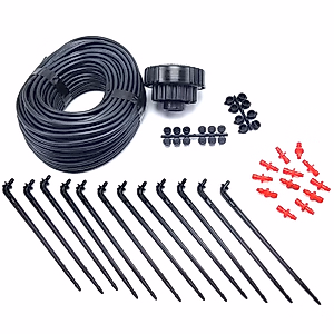 (3.3 GPH) - 12 Plant Drip Grow Kit - Starter Hydroponics Irrigation Bubbler/Manifold Kit - Includes 100'ft 1/8" Distribution Tubing, Emitter Stakes, Manifold & Plugs (Pots Sold Separately) (3.3 GPH)