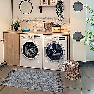 JE JOUE Boho Bathroom Rug 2'x3' Black，Hand Woven Tassel Solid Color Area Rug, Washable Bedroom Runner mat for Laundry Kitchen Outdoor Bathroom Dorm entryway