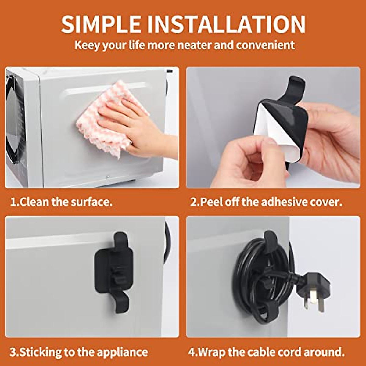 WWW Cord Organizer for Appliances,4 Pack Adhesive Wrap Cord,Cord Holder Stick on Kitchen Small Appliances, for Mixer, Toaster,Coffee Maker, Air Fryer,Pressure Cooker