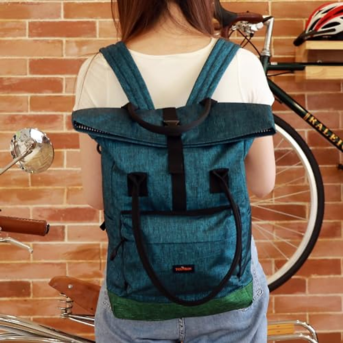 TOURBON Nylon Roll-top Clip-On Bike Panniers Women's Shoulder Tote Bag (Blue)