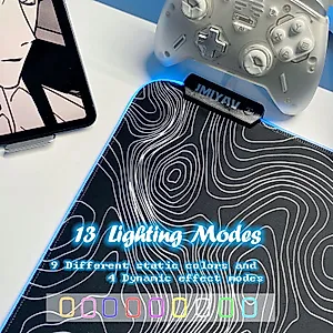 JMIYAV Topographic Gaming Mouse Pad RGB Mousepad Non-Slip Rubber Base Extra Large Cool XL XXL Computer Desk Pad Gaming Accessories LED Light Up Extended Big Mouse Pad for Gamer Black (31.5x12In)