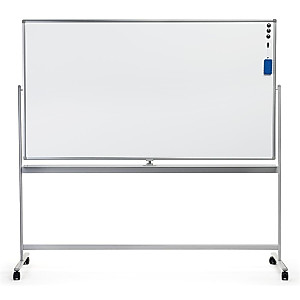 Displays2go 72 x 40 Double-Sided Magnetic White Board with Wheels - Silver (WHBMOB7240)