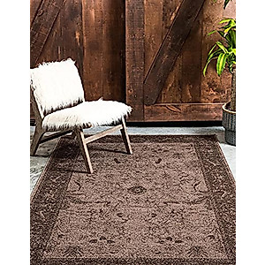 Unique Loom La Jolla Collection Farmhouse, Contemporary, Botanical, Traditional, Vintage Area Rug, 9 x 12 ft, Light Brown/Dark Brown
