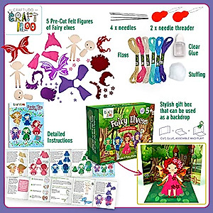 CRAFTILOO Fairy Elves Sewing Kit for Kids, Fun and Educational Fairytale Craft Set for Boys and Girls Age 7-12, Sew Your Own Felt Fairy Craft Kit for Beginners (Garden Rainbow Fairies Kit)