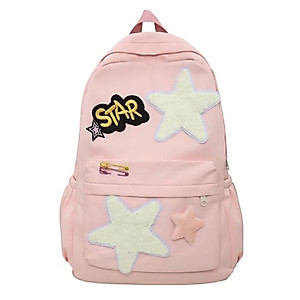 irLocy Star Backpack Y2K Backpack Preppy Backpack Aesthetic Backpack with Embroidery Patch Y2k Accessories (pink)