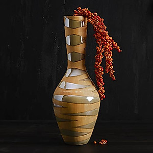 Scott Living Ceramic Striped Vase, for use with Faux or Dried Flowers, 6.69x6.69x18.11 Inch