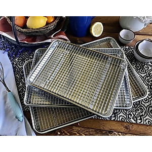 3 Pack Stainless Steel Wire Cooling, Baking, Roasting Rack with Aluminum Cookie Pan Tray Set- Heavy Duty, Commercial Quality - (1 Half Sheet, 1 Jelly Roll & 1 Quarter Sheet Pan Rack Sets)