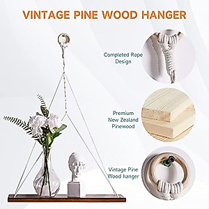 JOFAMY 2-Pack Macrame Hanging Shelves 15.8 in with Wood Hanger, Boho Floating Shelves Indoor for Bathroom, Bedroom, Toilet, Kitchen, Office, Living Room Decor