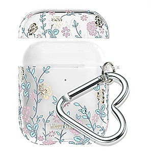 KINGXBAR Queenxbar Airpods Case Cover, Clear Hard PC Airpods Cover Sparkle Crystals with AirPods Strap/Ear Hook/Watch Band Holder/Heart-Shaped Carabiner for Airpods 1 & 2(Front LED Visible)