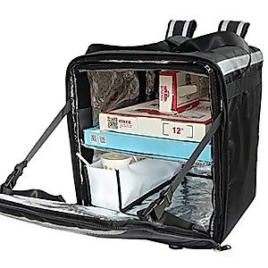 PK-76F: Large Doubledeck Insulated Pizza/Food Delivery Backpack, 16"x 15"x 18", with Divider, Cup Holder. Waterproof Thermal Food Take-Out Box, Keep Hot/Cold, 76Liters (Black)