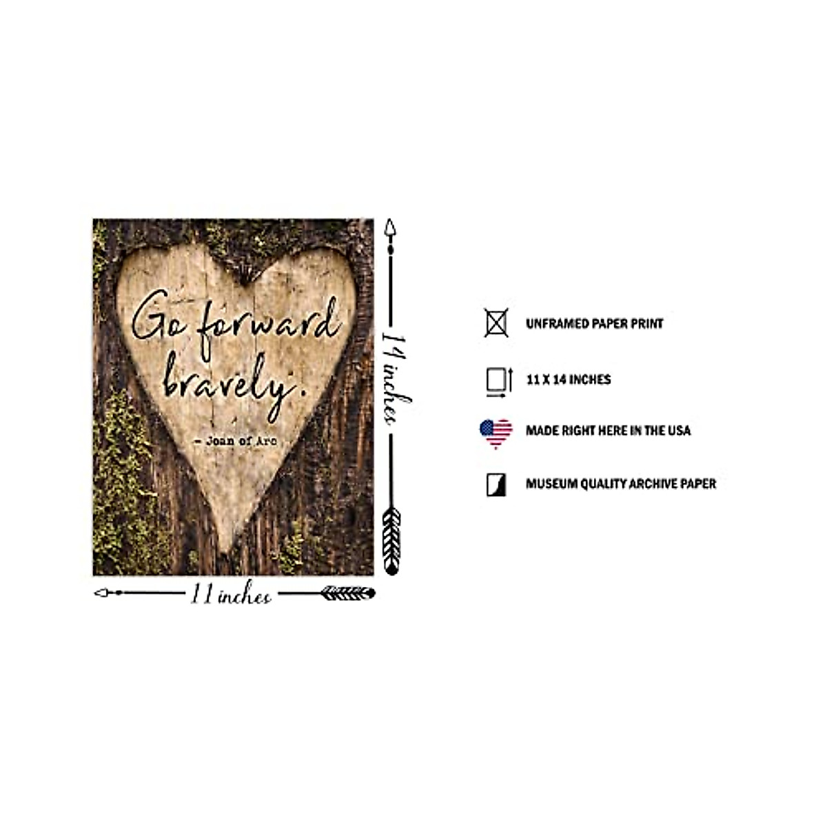 St Joan of Arc 11x14 Gallery Style Print by Soul Sunshine | Unframed 'Go Forward'' Bible Verses Wall Decor Poster Prints | Rustic Wall Decor, Tree Love Heart, Home Wall Decor | Home Decoration