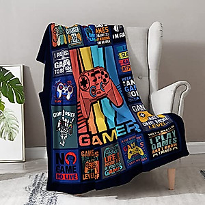 Aimego Gamer Throw Blanket, Gaming Controller Fleece Boys Blanket Game Gifts for Teens Boys Men, Wrinkle-Resistant Blankets Birthday Gifts for 2-10 Year Old, Colorful 50x60 Inch