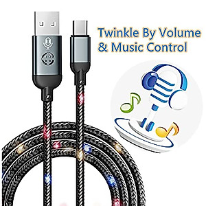 USB C Cable,Fast Charging USB A to C Cable with Data sync, Voice Control LED Light Up Phone Charger Cord for Samsung Galaxy S8/S9/S10/S20/S21, LG, Google Pixel, Oneplus, Moto and More.