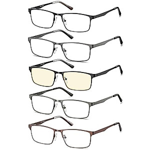 EYECEDAR 5-Pack Reading Glasses for Men Metal Frame Spring Hinges with a pair Blue Light Readers 1.50