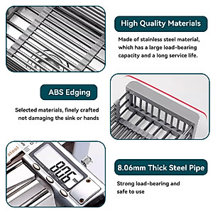 Over The Sink Dish Drying Rack, Retractable Stainless Steel Sink Strainer Telescopic Drain Basket Kitchen Rack Drain Basket Sink Organizer for Vegetable and Fruit(L-Gray)