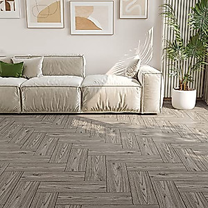 VEELIKE Light Grey Wood Vinyl Plank Flooring Waterproof Wood Grain Peel and Stick Floor Tile 6''x36'' Self Adhesive Grey Laminate Wood Flooring for Bathroom Kitchen Bedroom RV(4-Pack, 6 Sq. Ft.)