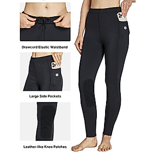 FitsT4 Sports Kid's Fleece Lined Riding Breeches Girls Winter Equestrian Pants Knee Patch Schooling Tights Cell Pocket Black XS