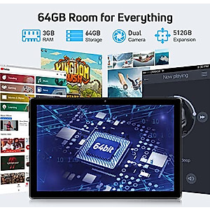 Tablet 10 inch Android Tablets Computer 64GB 512GB Expand, Android 12 Tablet with 10.1 inch IPS Screen, WiFi Tablet 10+ inch with Dual Camera Bluetooth Google Metal Case