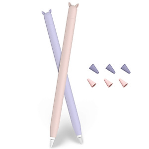 2 Pack Cute Case for Apple Pencil 1st Gen for Apple Pencil Accessories Cover , Soft Silicone Sleeve Cover Accessories Compatible for iPad Pro 9.7"/10.5"/12.9" (Pink & Purple)