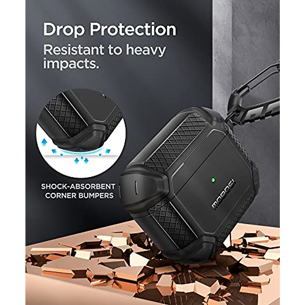 MOBOSI Compatible with AirPods 3 Case, Rugged Corner Shock Absorbing Hard Case Cover, Full-Body Protective Case with Keychain for AirPods 3rd Generation Charging Case, Black