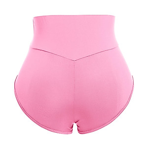 Women High Waist Workout Yoga Shorts Butt Lifting Tummy Control Dancing Bottoms Rave Festival Booty Shorts Mini Hot Pants Gym Athletic Underpants Pink Medium