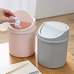 REBABA Desktop Mini Trash Can with Swing Lid, Plastic Tiny Waste Bin Countertop Trash Can for Office Bathroom Kitchen Hotel(Grey)