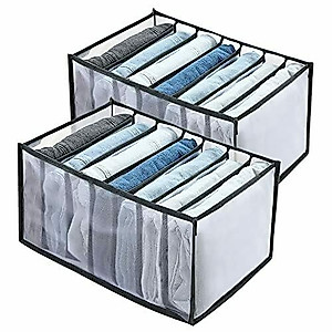 ANCOKKI Wardrobe Clothes Organizer, 7 Grids Visible Clothes Organizer drawers for Jeans, Leggings, T-Shirt, Skirt, Compartment Storage Box 2 Pack (Leggings Grid 2 Pack, Grey)