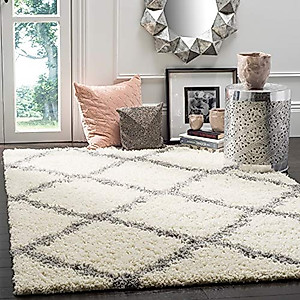 SAFAVIEH Dallas Shag Collection Area Rug - 6' x 9', Ivory & Beige, Trellis Design, Non-Shedding & Easy Care, 1.5-inch Thick Ideal for High Traffic Areas in Living Room, Bedroom (SGD257B)
