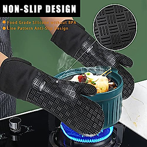 GOBETTO 6-Piece Silicone Oven Mitts and Pot Holders Sets, 15-inch Extra Long Heat Resistant Oven Gloves with Cast Iron Handle Cover Holders and Hot Pads for Kitchen Cooking Baking Grilling (Black)