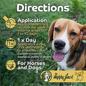 HAPPY JACK Ear Canker Powder (0.5 oz) Dog Ear Powder for Ear Infections, Made in USA Allergies, Polyps, Overproduction of Ear Wax, Excessive Swimming