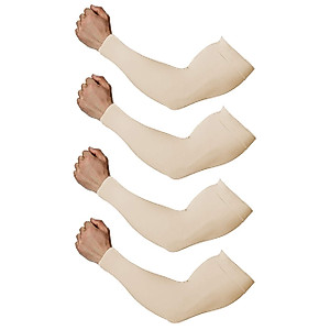 Arm Sleeves for Men and Women, Sleeves to Cover Arms for Men and Women, Gaming Sleeve, UV Protection Cooling Arm Sleeves, 4-Pairs Anti-Slip Compression Sun Sleeves for Cycling Outdoor Sports Beige