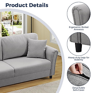 IULULU 81.5" Modern Sofas Living Room, Fabric Comfy Deep Seat Couch with Metal Legs and 2 Pillows, Removable Back and Thickened Soft Cushion, Furniture for Home, Apartment, Office