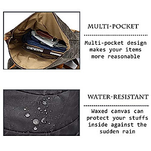 Mwatcher Canvas Leather Backpack Waterproof Rucksack for College Weekend Travel Fit 15in laptops