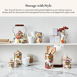MACKENZIE-CHILDS Large Enamel Canister, Kitchen Storage Container for Flour and Sugar, 1.89 Liters, White Flower Market