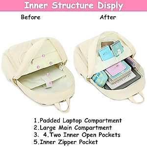 Bluboon College Laptop Backpack School Bookbag Travel Rucksack School Bagfor High School(Beige-Quited)