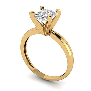 Clara Pucci 0.95ct Princess Cut Solitaire Stunning Genuine Lab Created White Sapphire Classic Statement Ring 14k Yellow Gold Size 5.25