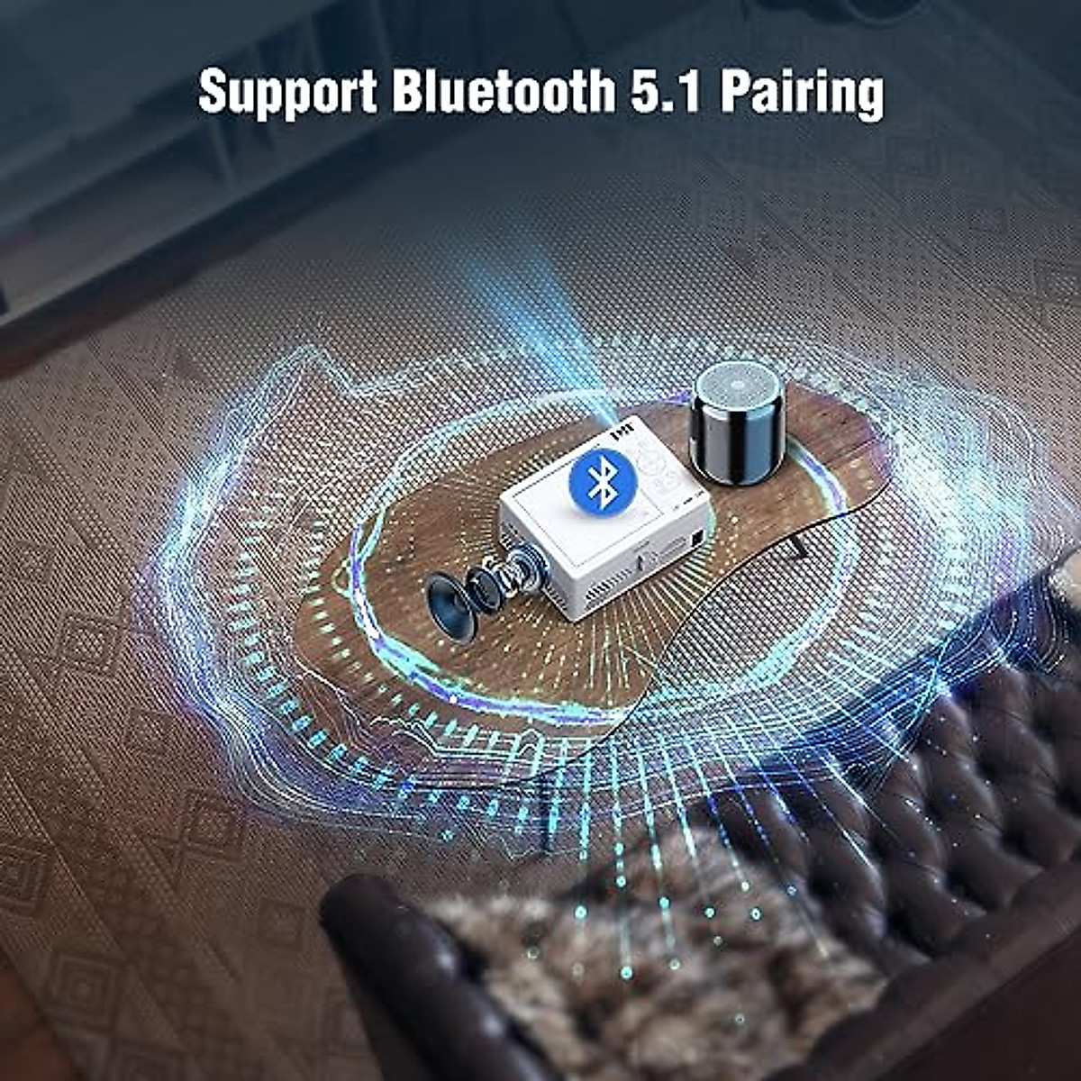 TMY Bluetooth Projector with DVD Player Built in, 1080P Outdoor Projector, Mini Portable DVD Projector Compatible with Smartphone/PC/TV Stick/HDMI/AV/USB/TF, indoor & outdoor use