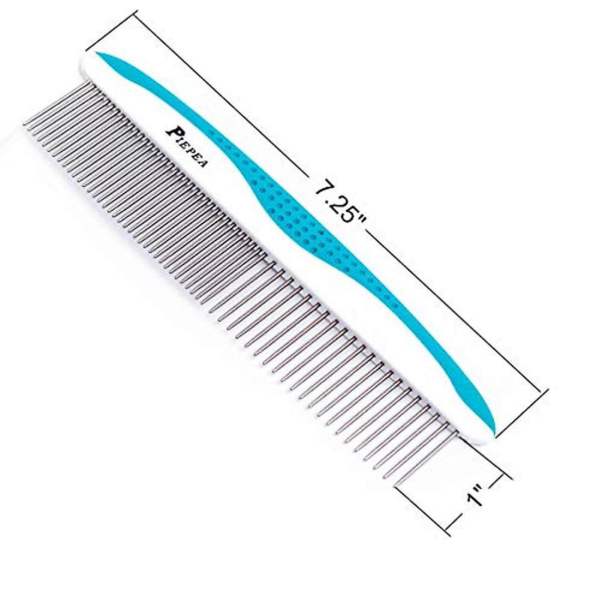 Piepea Pet Comb, Stainless Steel Teeth Comb for Dogs & Cats, Pet Hair Comb for Home Grooming Kit, Removes Knots, Mats and Tangles, 7 1/4"
