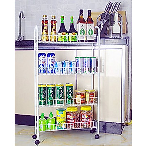 OKOKMALL US--Kitchen Storage Cart Slim Fridge Slide Tower Rack Shelf 4-Tiers with Wheels