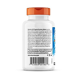 Doctor's Best Betaine HCI Pepsin & Gentian Bitters, Digestive Enzymes for Protein Breakdown & Absorption, Non-GMO, Gluten Free, 120 Caps, Original Version