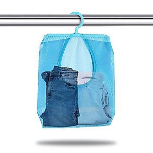 Clothespin Bag, Multi Purpose Hanging Mesh Storage Bag Clothespin Bag with Hanger for Socks Stockings Bra Underwear Bathroom(Blue)