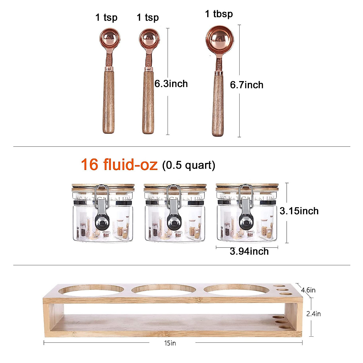 KKC Sealed Glass Sugar Containers with Airtight Lids,Sealed Kitchen Containers for Salt Sugar Flour,Sealable Glass Storage Jars,Clear Glass Sugar Canisters for Countertop,16 Fluid-oz