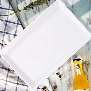 Supernal 12pcs White Plastic Serving Trays,15''X10'' Decorative Serving Trays,Slanted Rectangle Platter,Plastic Fast Food Tray,Wedding Platter Party Trays,Disposable Serving Party