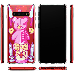 TPU Phone Case Compatible with Samsung A72 A71 5G A70 A51 A50 A32 A21 A11 A12 A13 A14 A01 Japanese Medicine Yami Kawaii Shockproof Teddy Bear Cover Protective Silicone Creepy Cute Anime Clear